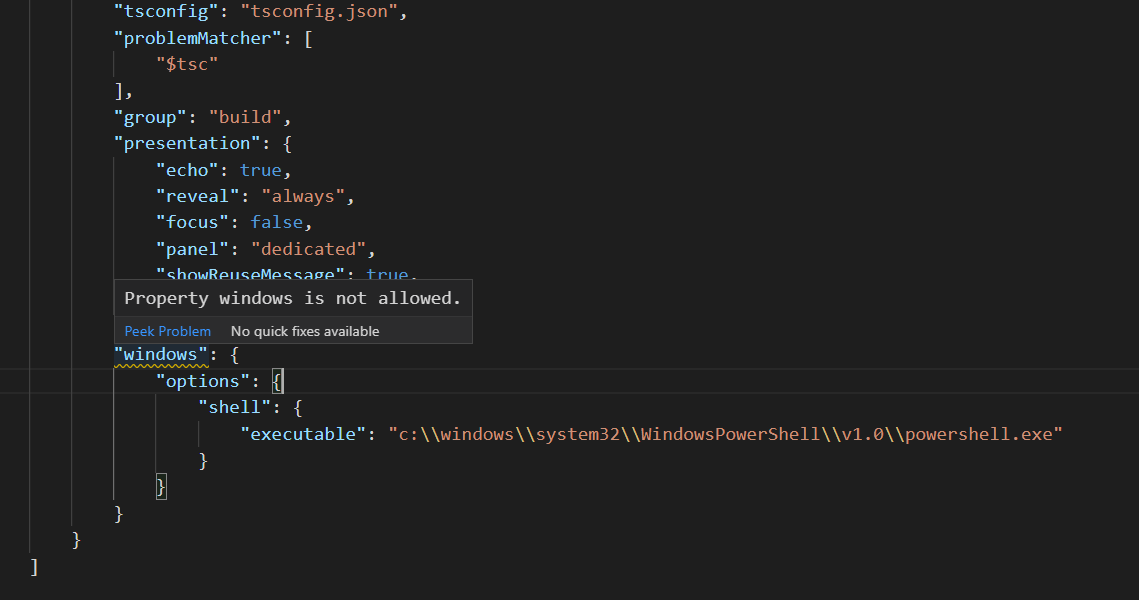 OS specific properties in Tasks.json to overwrite build shell doen't work · Issue #83021 ...