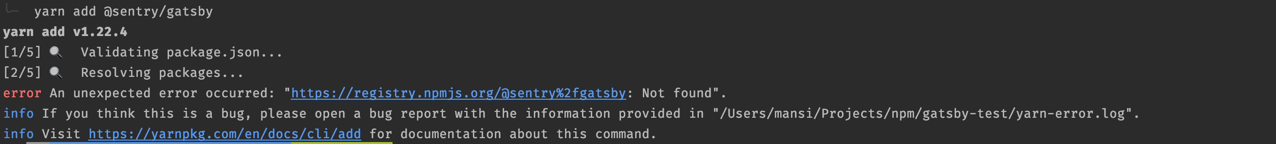 yarn add @sentry/gatsby can not be found · Issue #2801 · getsentry ...
