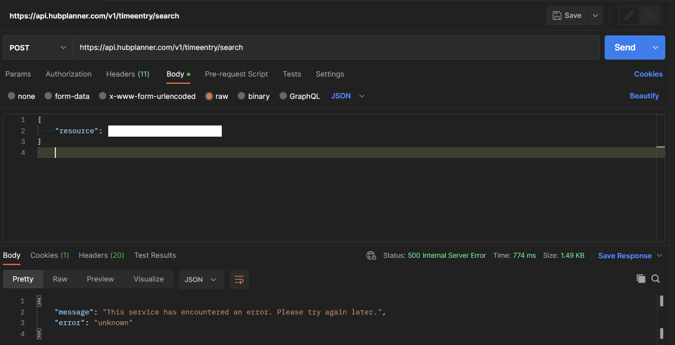 500 internal server error when searching for timesheets · Issue #105 · hubplanner/API · GitHub