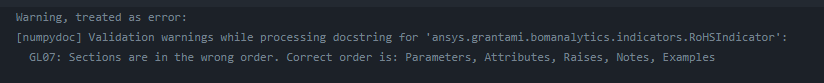 Docstring section warning with NumpyDoc 1.2 · Issue #147 · ansys/grantami-bomanalytics · GitHub