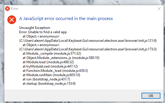 A Javascript Error Occurred In The Main Process · Issue 10689 · Keybaseclient · Github 3660