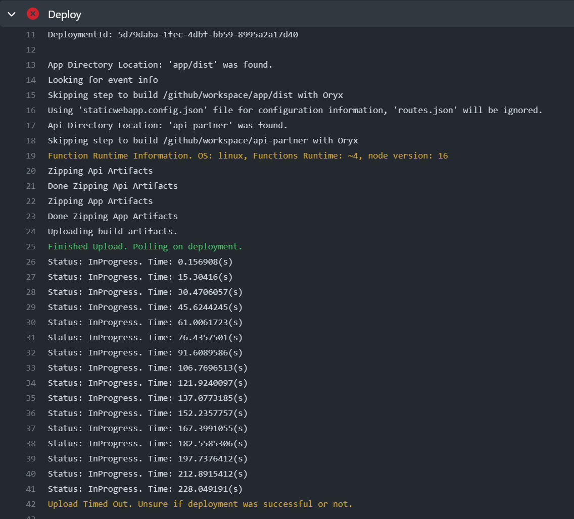 Deploy Time Out From Pipelines · Issue 1112 · Azurestatic Web Apps · Github