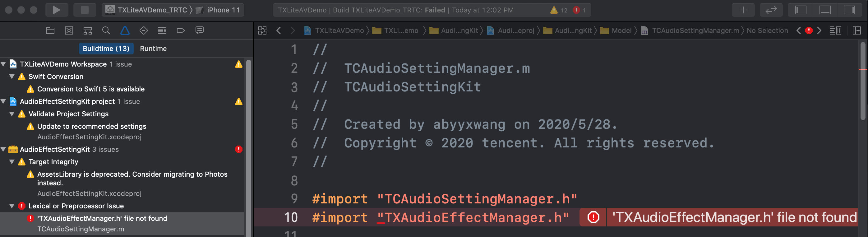 【iOS】-【6.5.7272】TXAudioEffectManager.h file not found · Issue #291 · tencentyun/TRTCSDK · GitHub