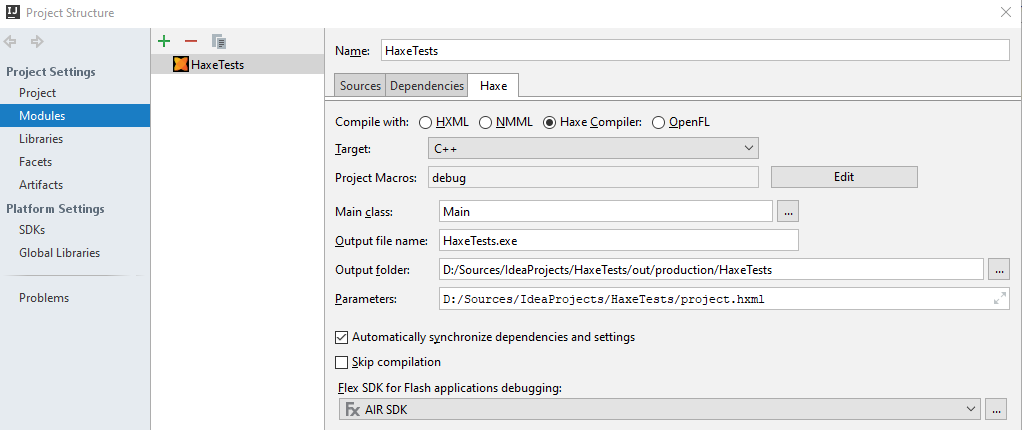 Module Targets Hxml And Haxe Compiler Attempt To Use Nmml Settings To Run A Debug Session