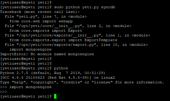 Centos 7 Yeti Py Syncdb Error No Module Named Mongoengine · Issue 556 · Yeti Platform