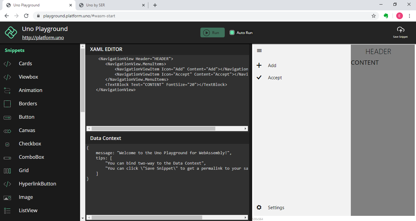 WASM NavigationView not displaying Header · Issue #2875 · unoplatform/uno · GitHub
