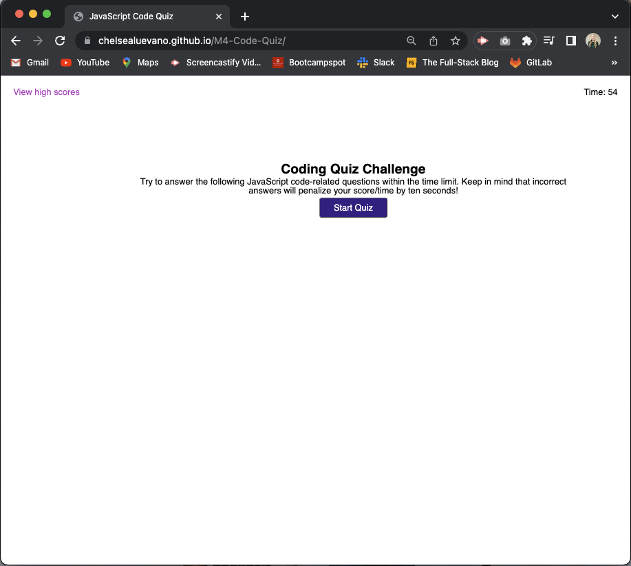 GitHub - ChelseaLuevano/M4-Code-Quiz: This browser application contains a quiz-styled game on ...
