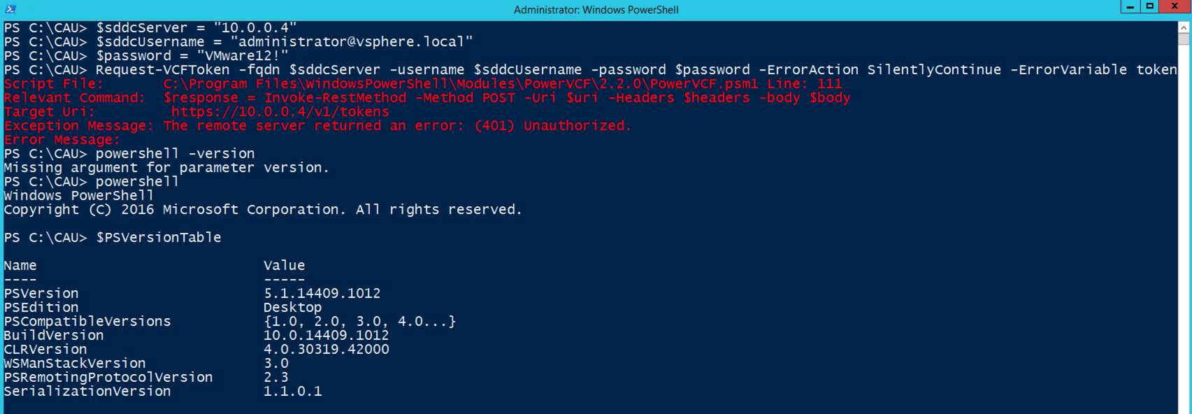 Exception cannot be caught when `Request-VCFToken` cmdlet is supplied with incorrect credentials ...
