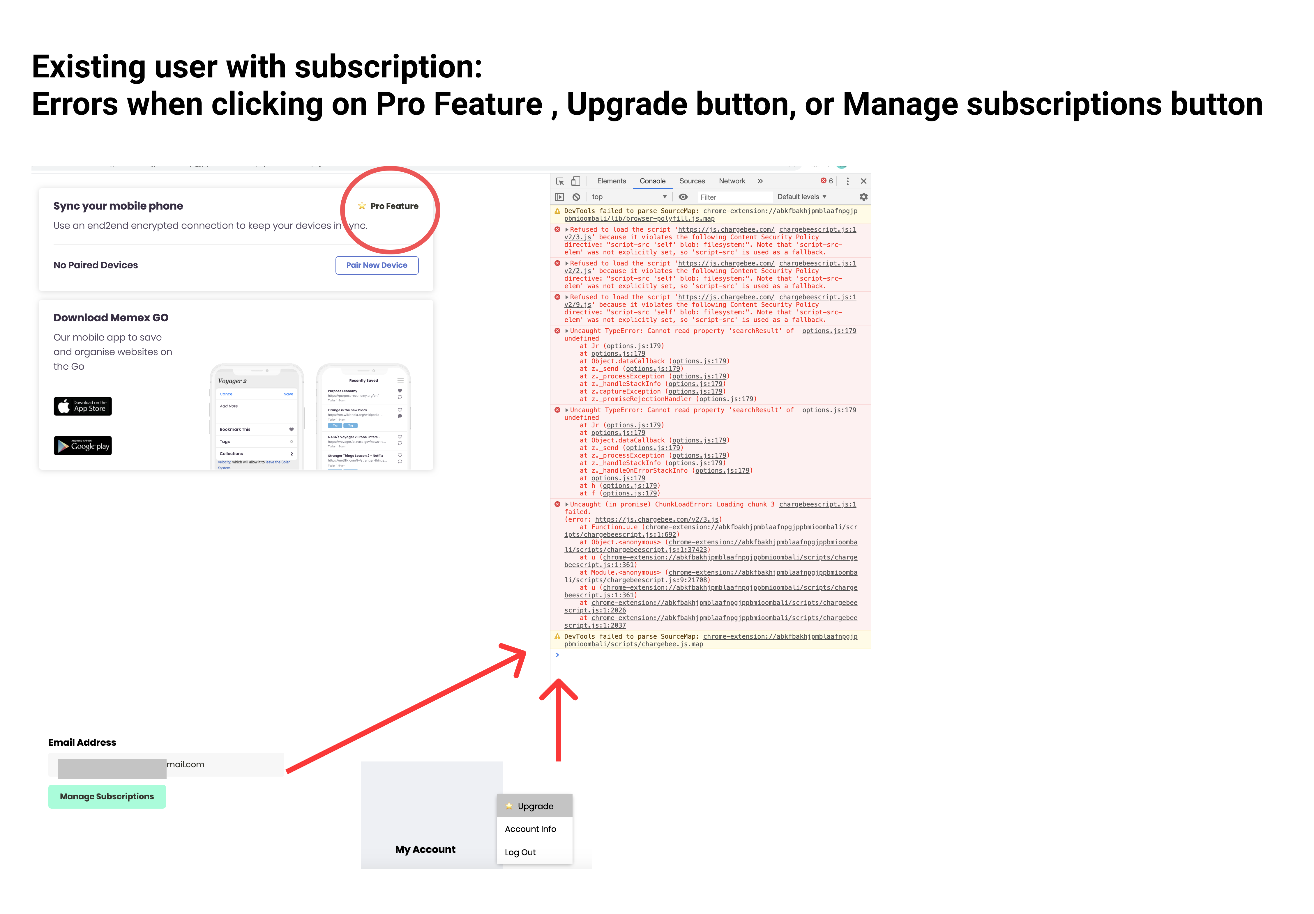 Errors when clicking on Upgrade, Manage Subscription, Pro Feature · Issue #1001 · WorldBrain ...