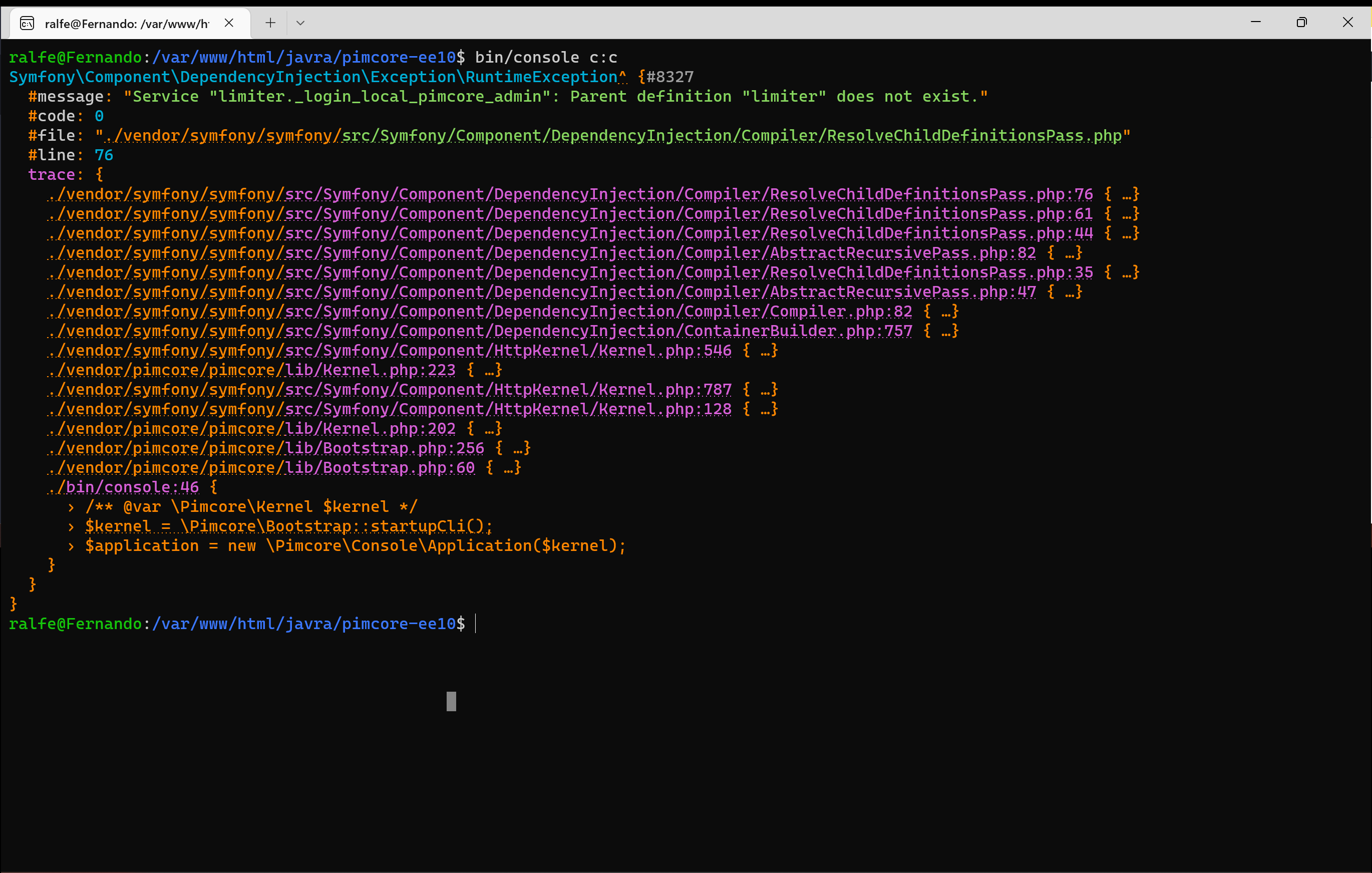 Service "limiter._login_local_pimcore_admin": Parent definition "limiter" does not exist ...