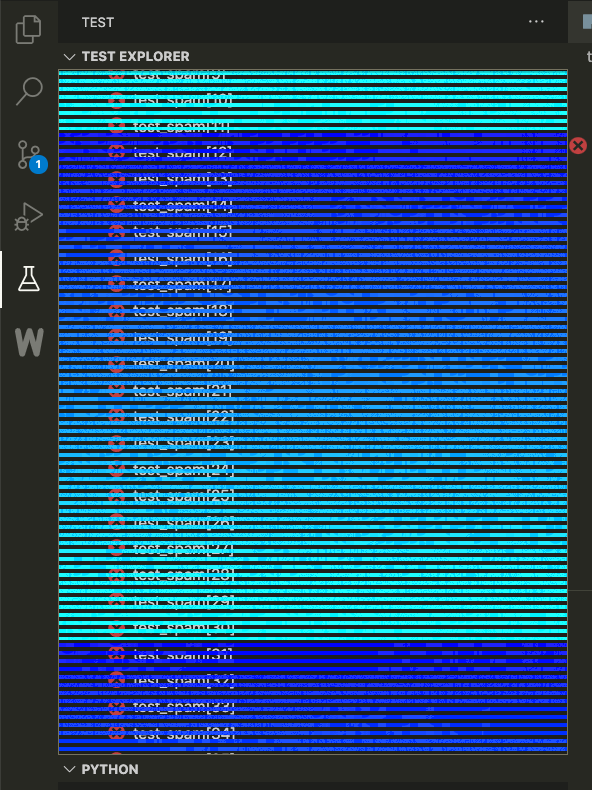 Test exporer is covered in blue bars when failing tests are expanded ...