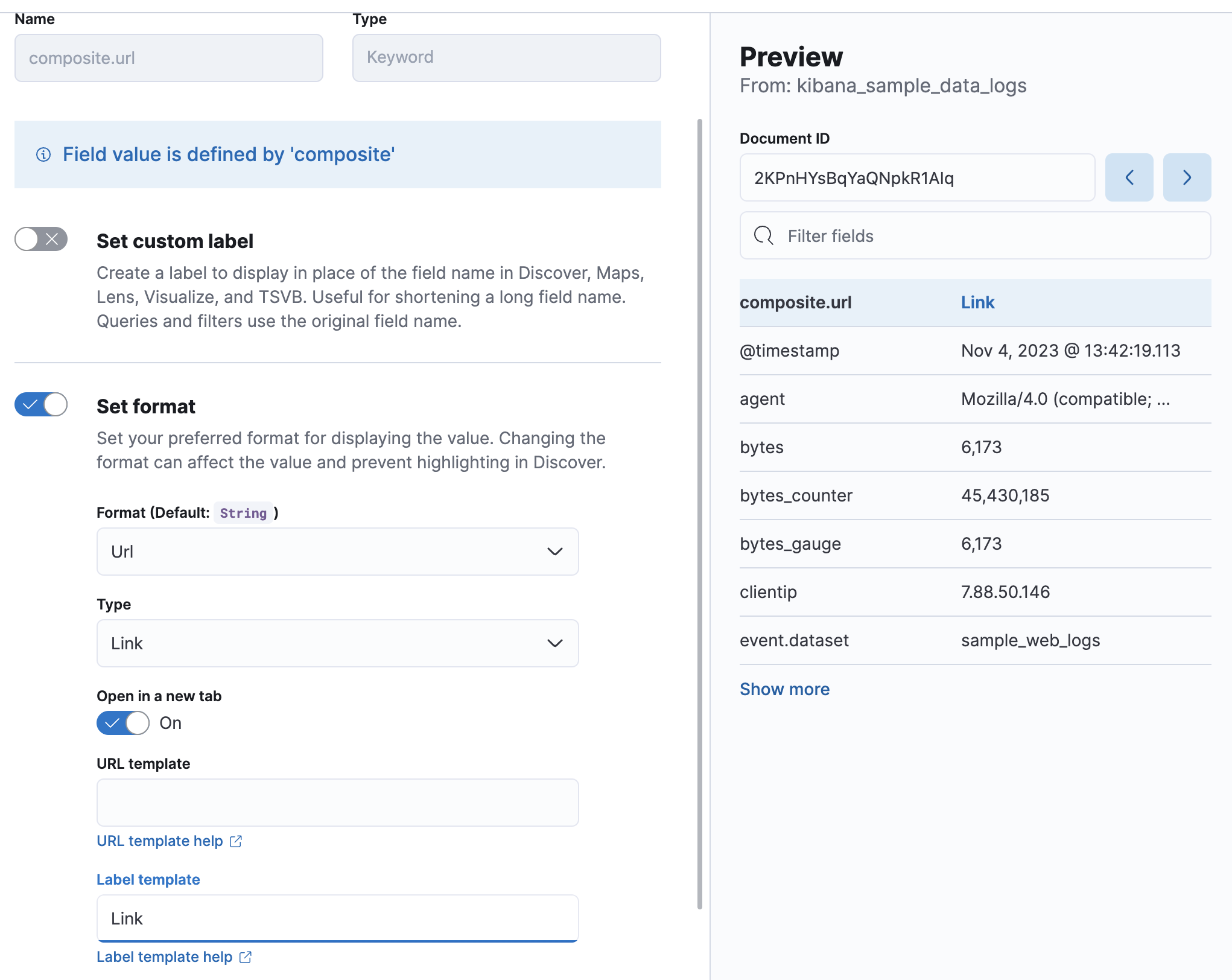 Field format isn't saved for composite runtime field · Issue #168574 · elastic/kibana · GitHub