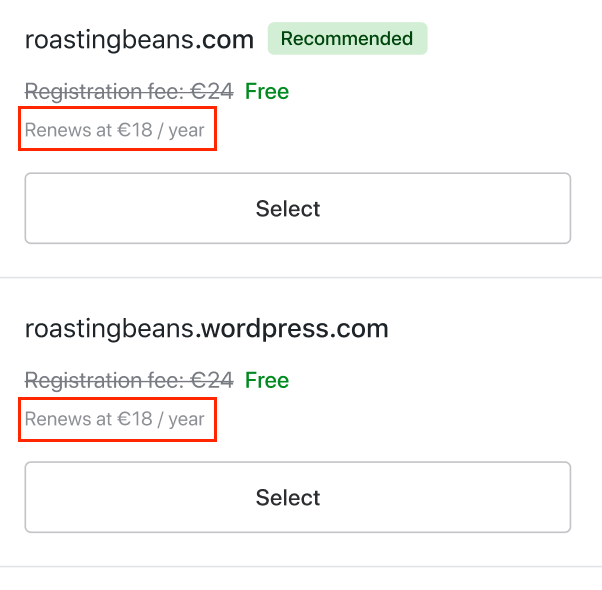 Domain Picker: "Renews at {renewal_price} / year" label · Issue #48662 · Automattic/wp-calypso ...