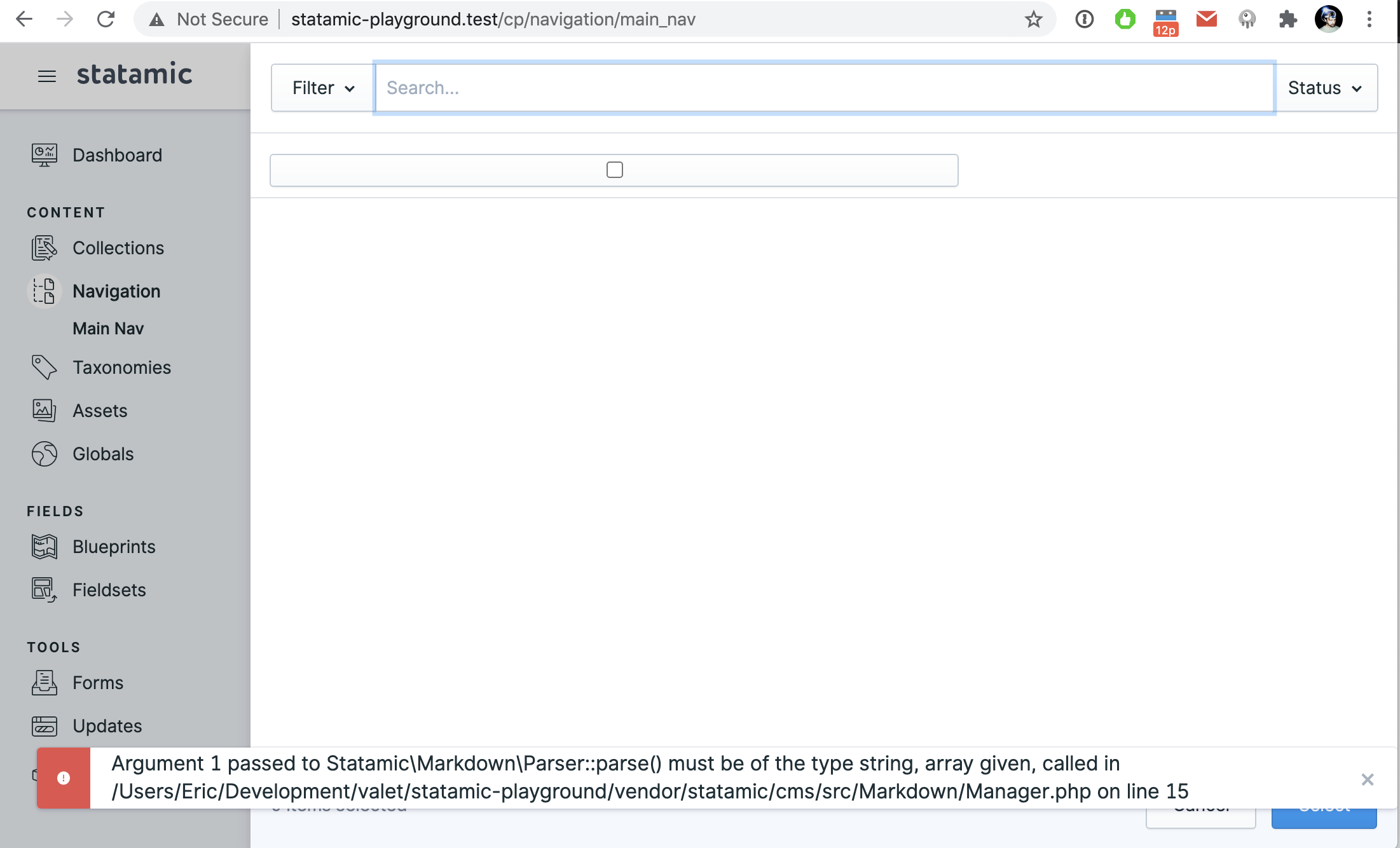 Adding Entry with Bard field to Navigation results in Markdown\Parser::parse() error · Issue ...