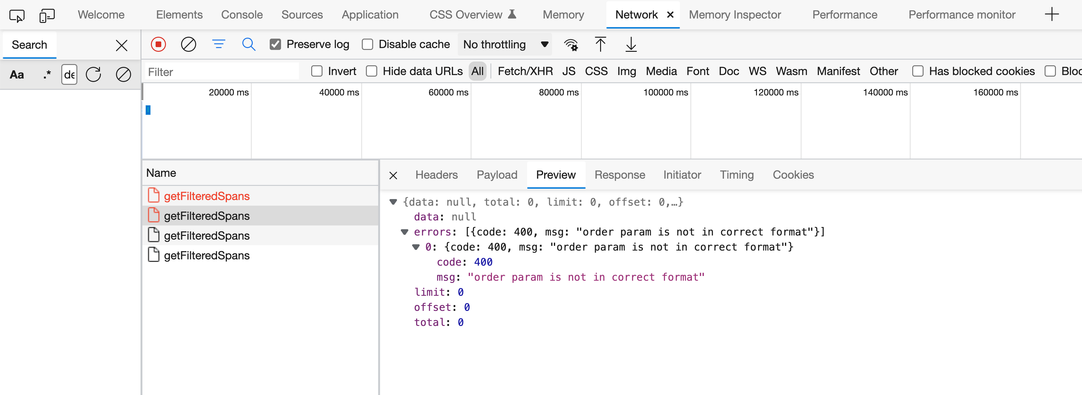 Getting "order param is not in correct format" in Traces page · Issue ...