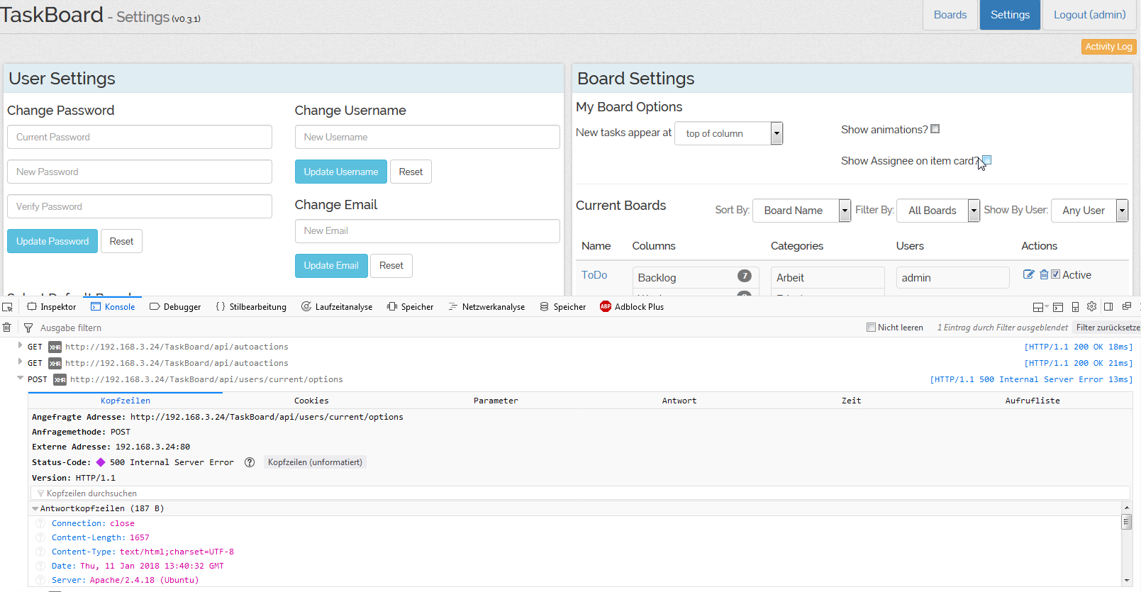 Settings are not saving · Issue #406 · kiswa/TaskBoard · GitHub