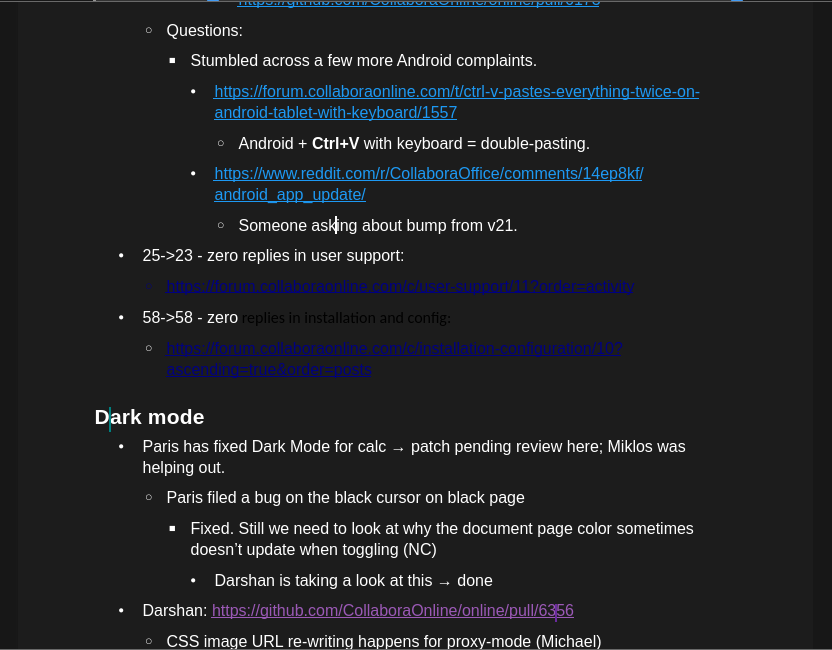 23.05: links in dark mode don't have the same color but seem to have ...