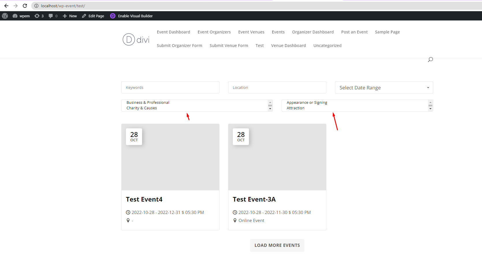 Event Listing Drop Down Fields Not Display Properly · Issue 77 · Wpeventmanagerwpem Divi