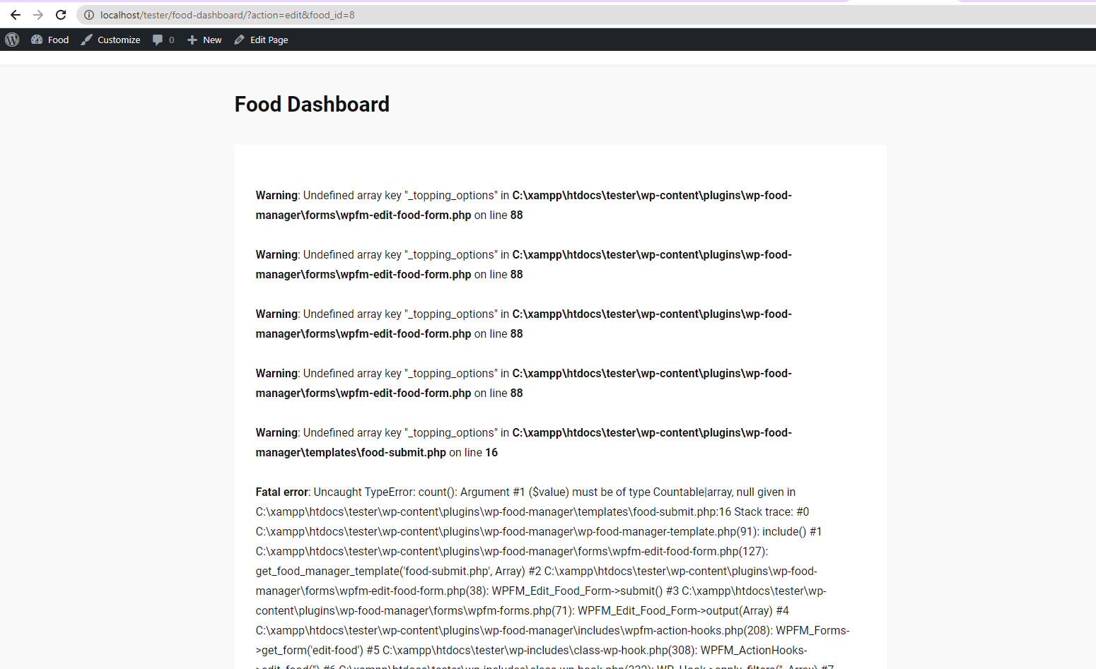 Frontend : Edit food displaying warning message · Issue #438 · wpfoodmanager/wp-food-manager ...