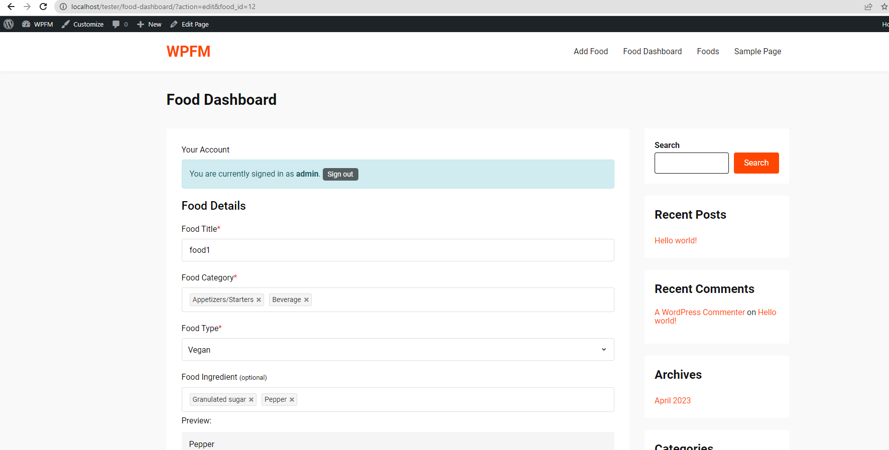 Frontend : Edit food displaying warning message · Issue #438 ...