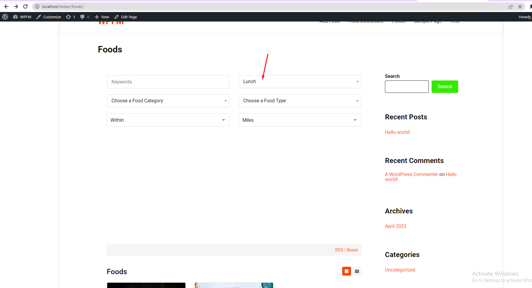 Fronted : Food menu filter missing in food listing page · Issue #231 ...