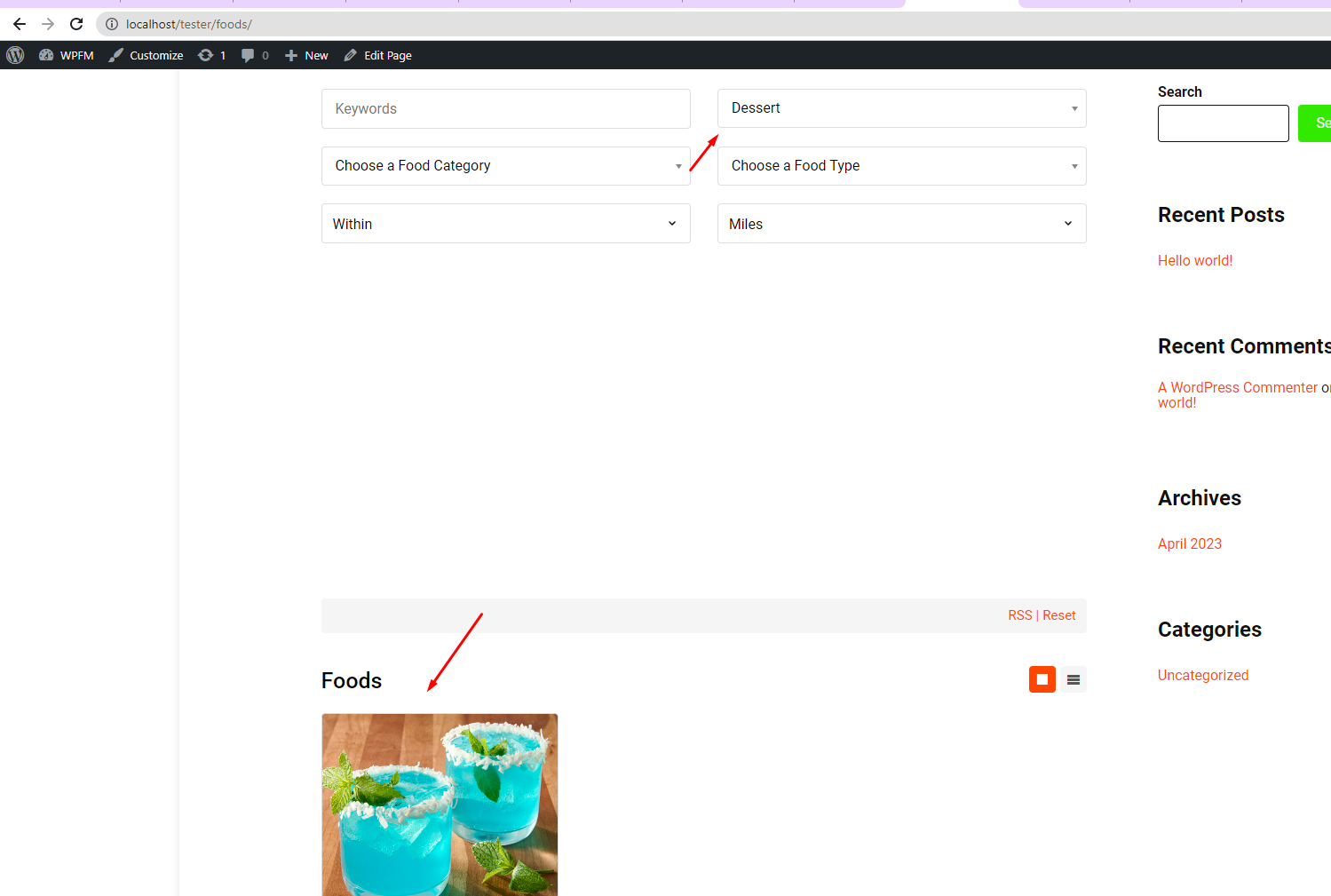 Fronted : Food menu filter missing in food listing page · Issue #231 ...