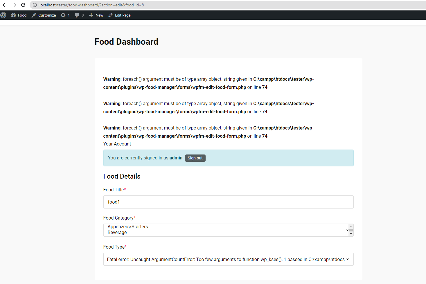 Frontend : Food Edit time displaying error · Issue #469 · wpfoodmanager/wp-food-manager · GitHub