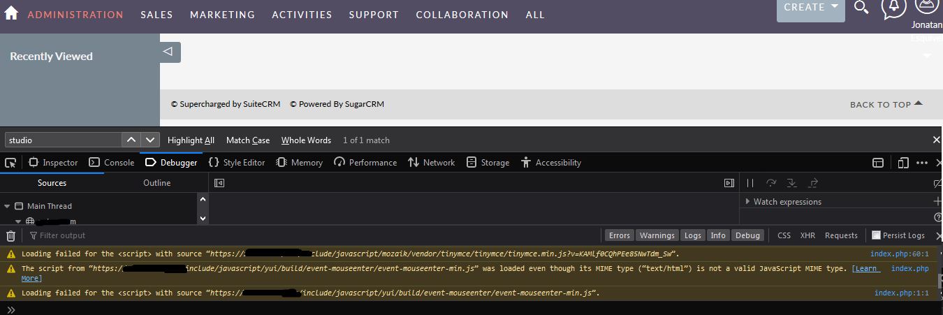 After Upgrade Calendar, Studio, Module Builder aren't longer shown - Error with Sugarcrm ...