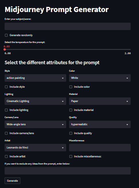 GitHub - MadMajinx/Midjourney-Prompt-Generator