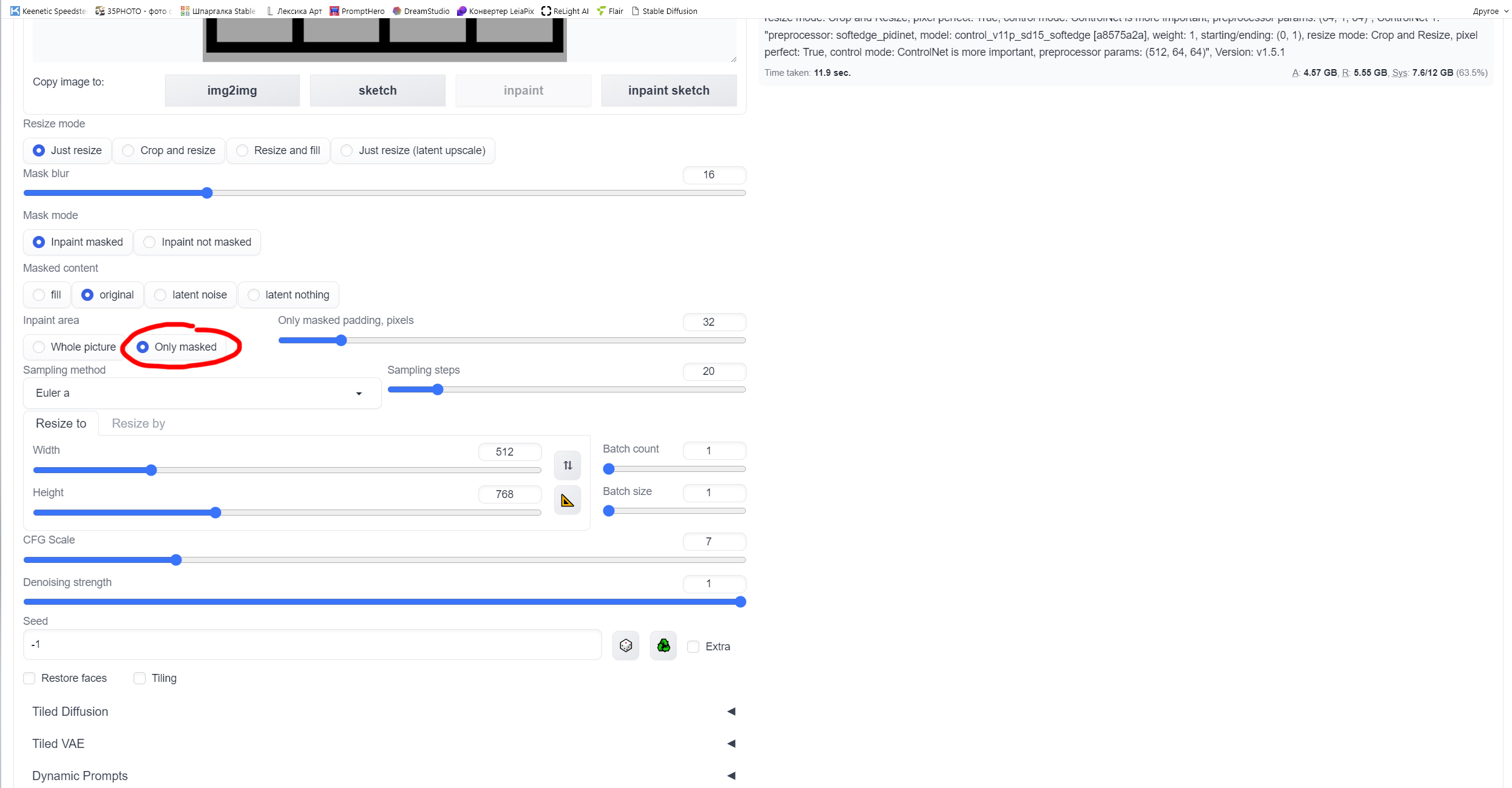 [Bug]: Bug in AUTOMATIC1111 when running ControlNet and Inpaint in "Only masked" and "Mask blur ...