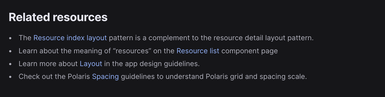 Fix bullet spacing in pattern `Related resources` list · Issue #8883 · Shopify/polaris · GitHub