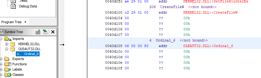 Some symbols imported by ordinal not geting labeled with symbol's name ...