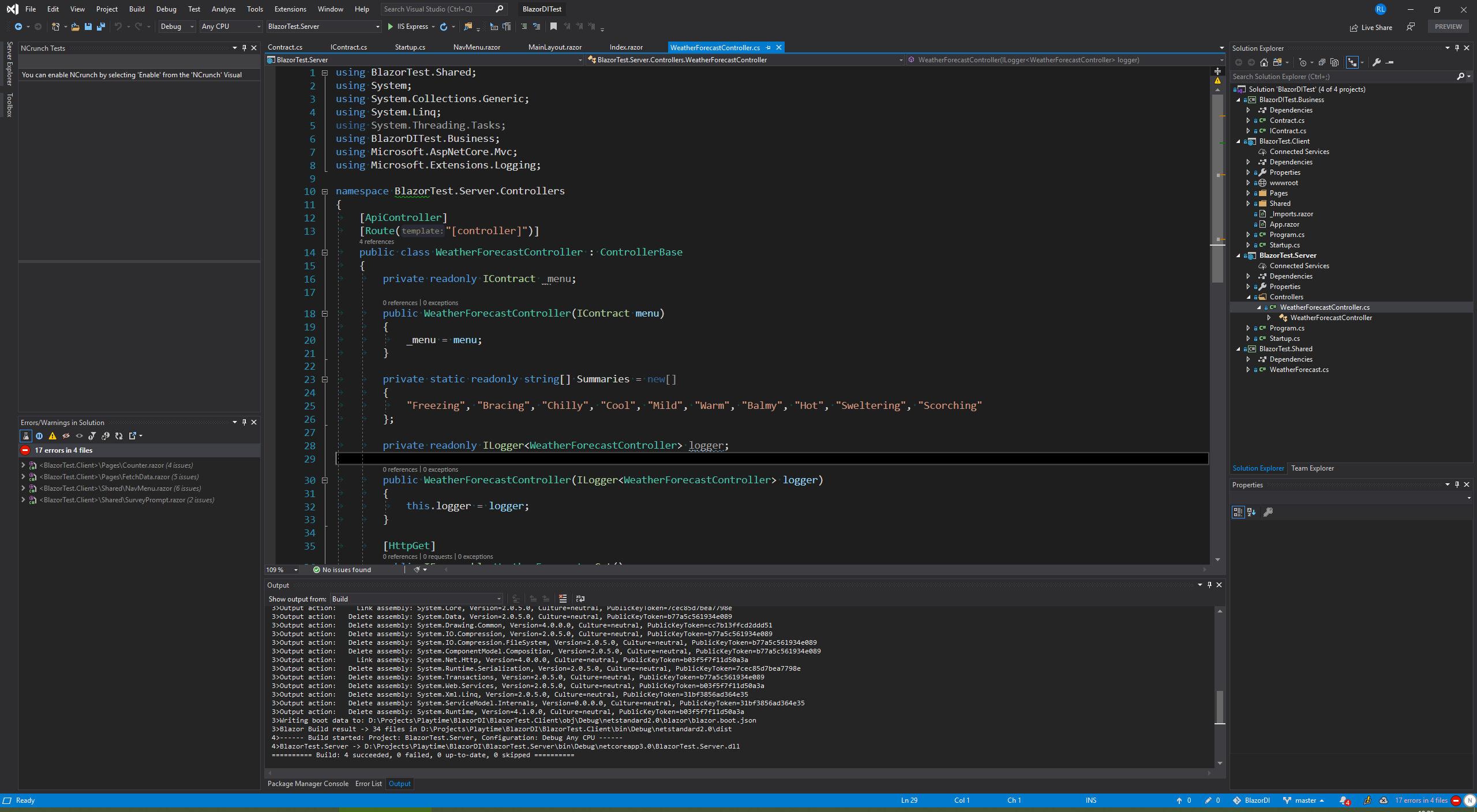 Blazor Client Hosted Project Activating Server Controller With Parameterised Constructor Returns