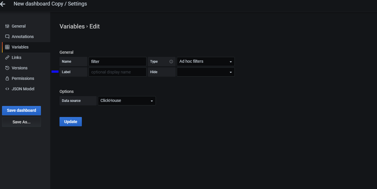 Enable Table Filtering For Adhoc Varaible · Issue 316 · Altinity Clickhouse Grafana · Github