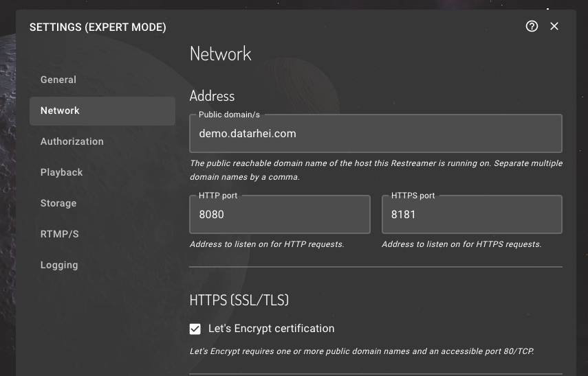 Help with HTTPS · Issue #374 · datarhei/restreamer · GitHub