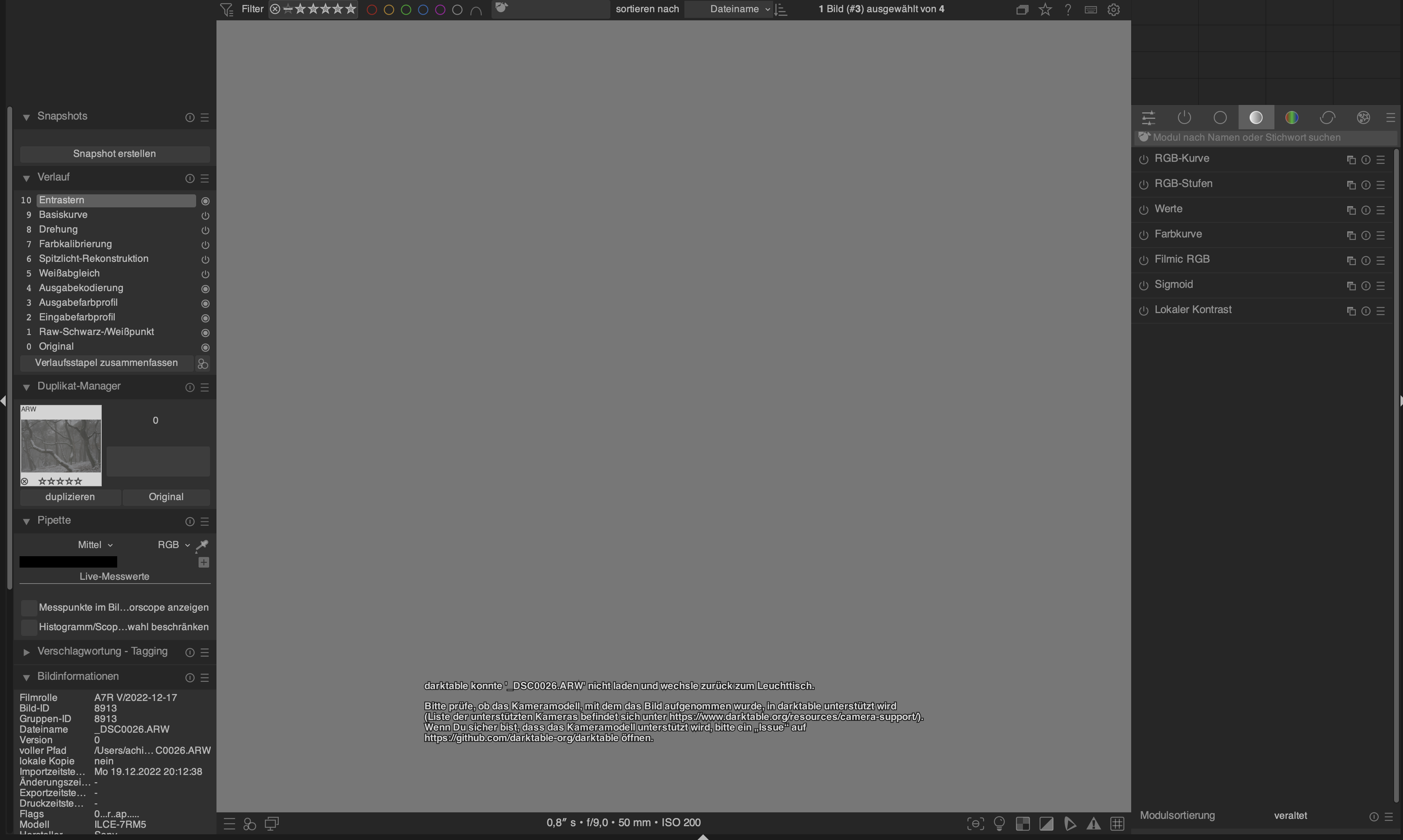 Darktable 420 Misses Support For Sony A7rm5 Ilce 7rm5 Raw Files Although It Says It Would 