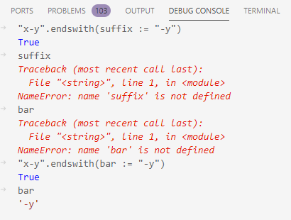 Walrus operator does not assign "suffix" variable in Debug Console · Issue #559 · microsoft ...