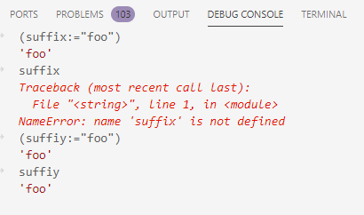 Walrus operator does not assign "suffix" variable in Debug Console · Issue #559 · microsoft ...