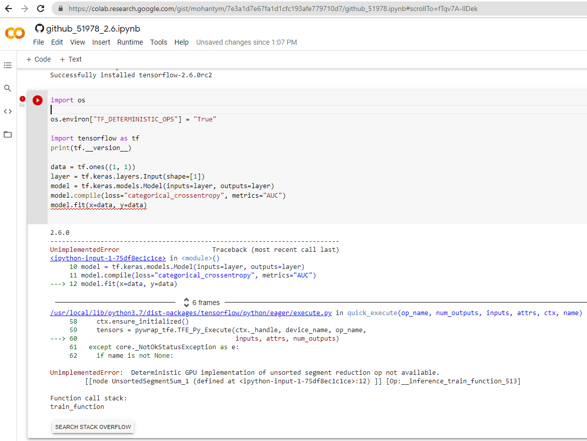 "Unimplemented: Deterministic GPU implementation of unsorted segment reduction op not available ...