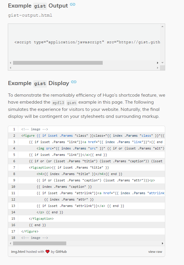Shortcode For Github Gist Displays Raw Code · Issue 1297 · Gohugoio