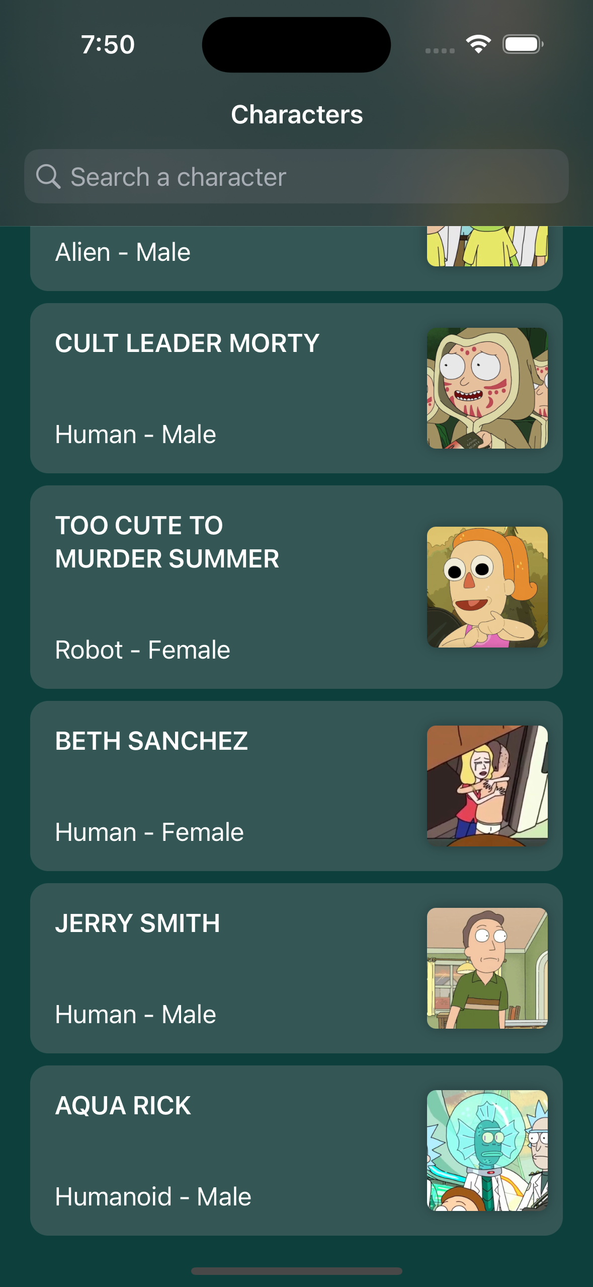 GitHub - camyoh/RickAndMortyApp: App en swiftui, usando la api the rick and morty.