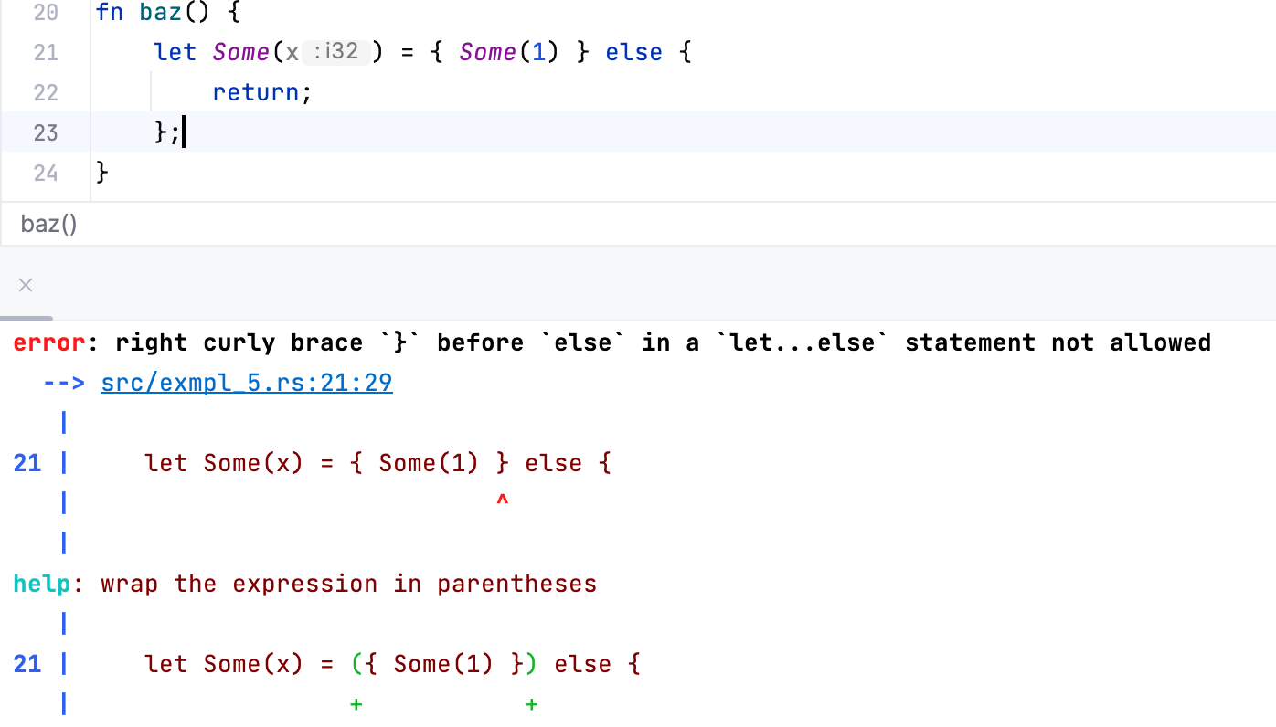 Inspection is not detected for right curly brace `}` before `else` in a ...