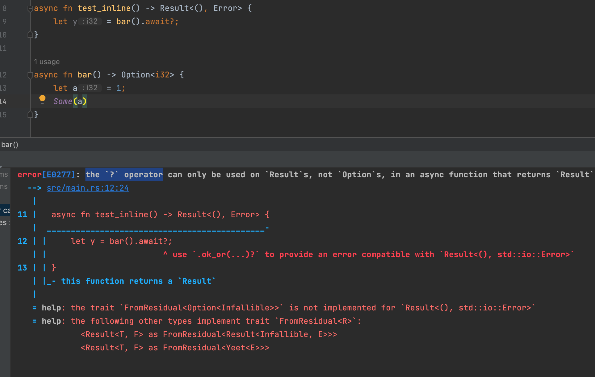 Support `e0277` For `` Operator · Issue 10348 · Intellij Rust 