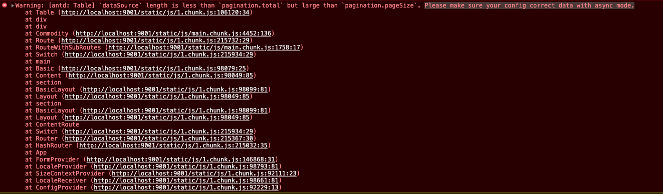 Table组件pageSize由大到小选择后报`dataSource` length is less than `pagination.total` but large than ...