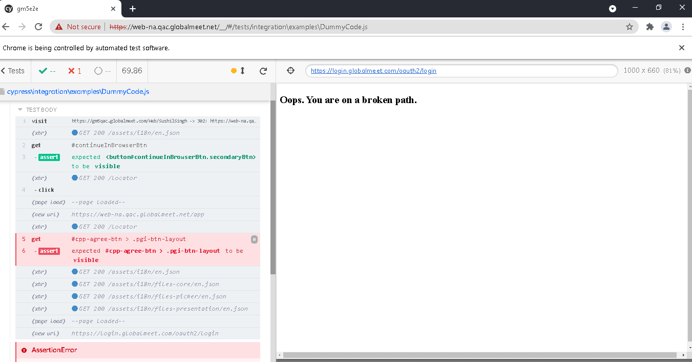 With Cypress Execution Getting Code 403 And After That Page Not Loaded And Error Message You