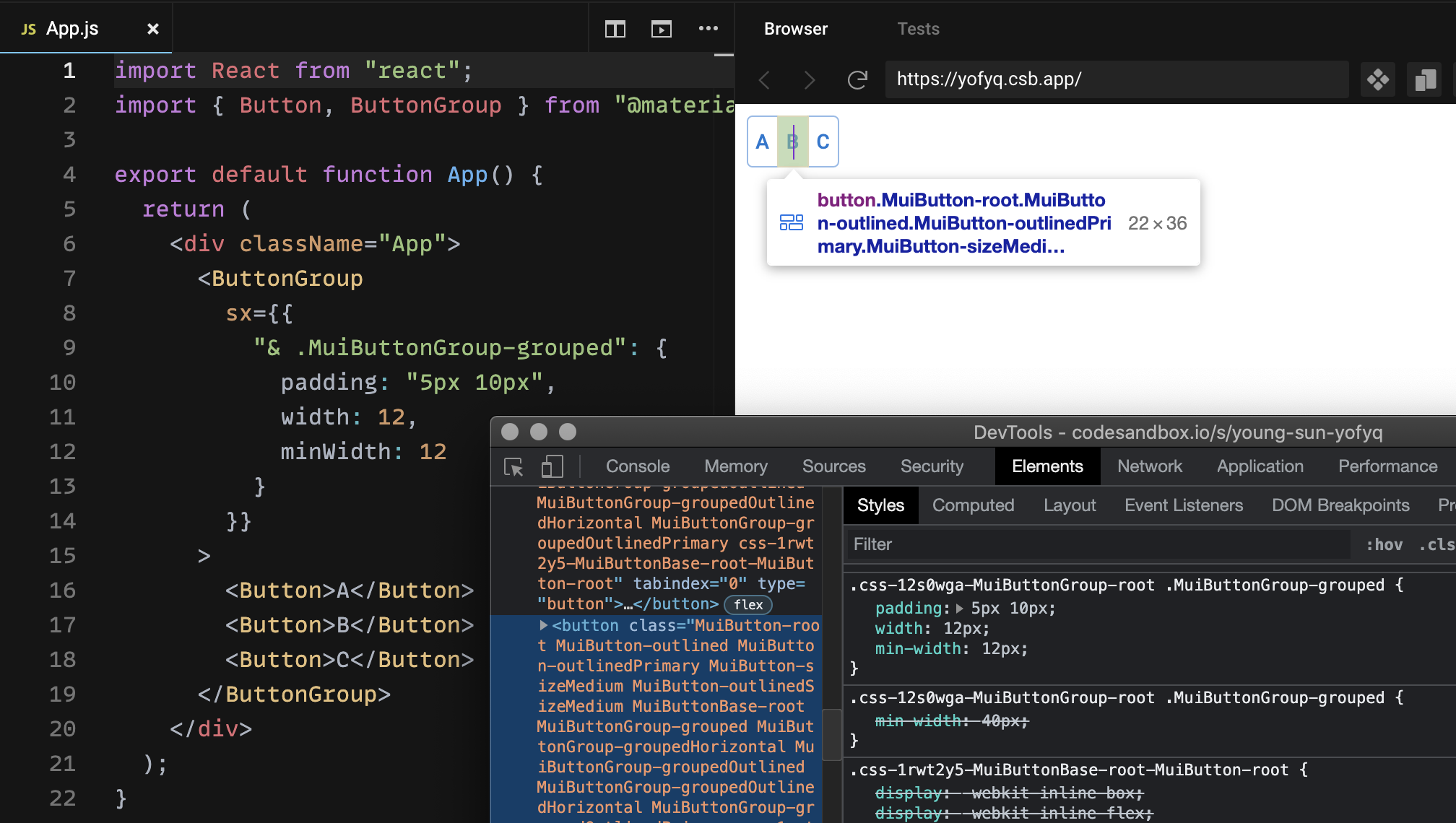 ButtonGroup's grouped min-width css specificity overridden from root ...