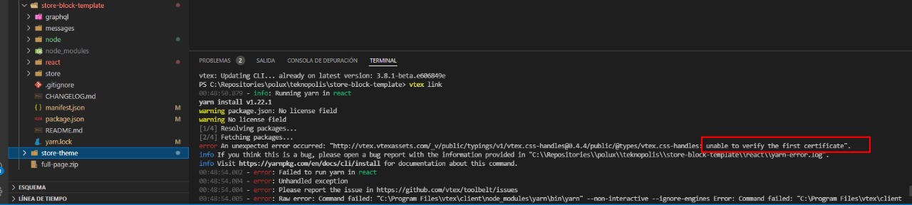 unable to verify the first certificate - Countdown component · Issue #1143 · vtex/toolbelt · GitHub