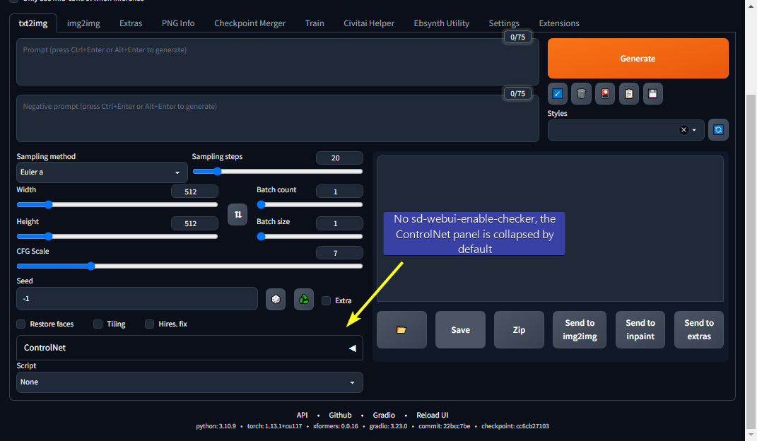 The panel for ControlNet starts expanded by default if it's the only ...