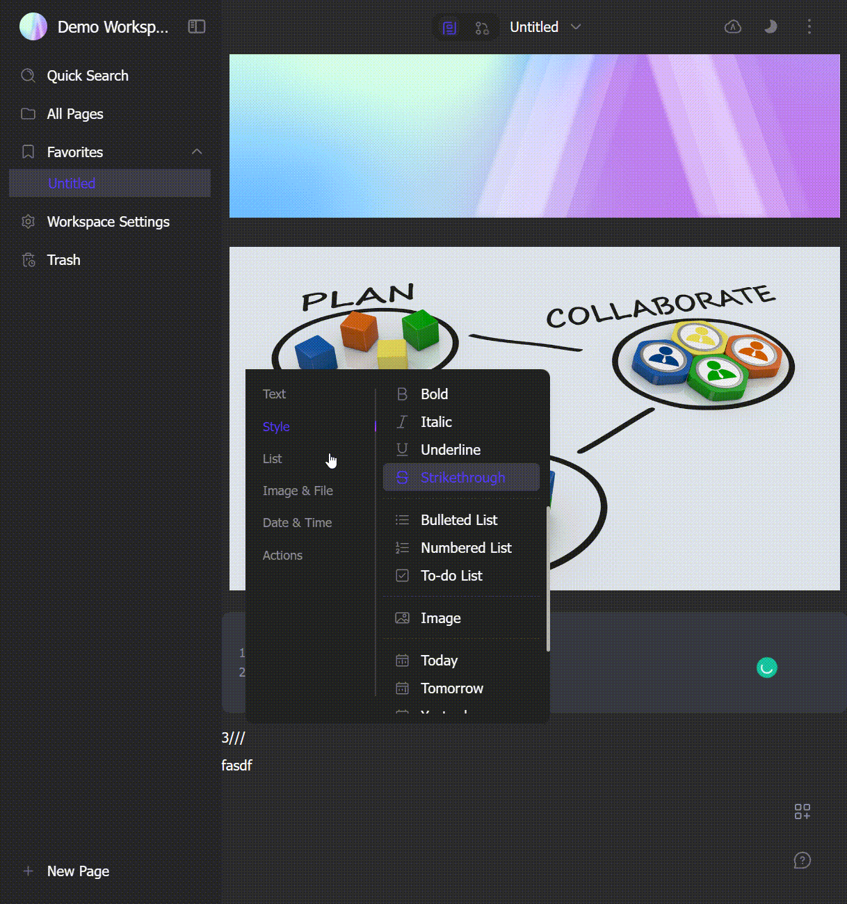 The interaction should've appeared as I click the element of slash menu, not supposed to be ...