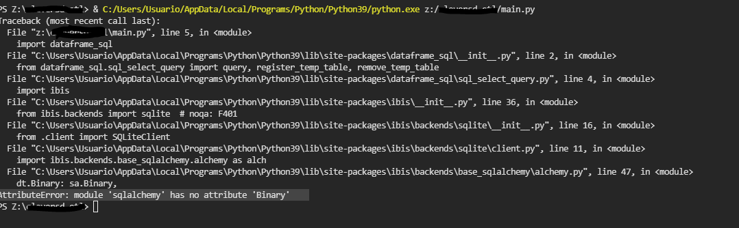 Module Sqlalchemy Has No Attribute Binary · Issue 57 · Zbrookledataframesql · Github